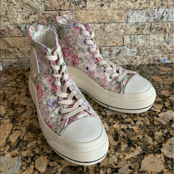 R13 | Shoes | R3 Distressed Platform Floral Print High Top Sneaker ...